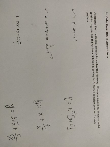 Solved 1st Order Linear ODE in Standard Form Directions: | Chegg.com