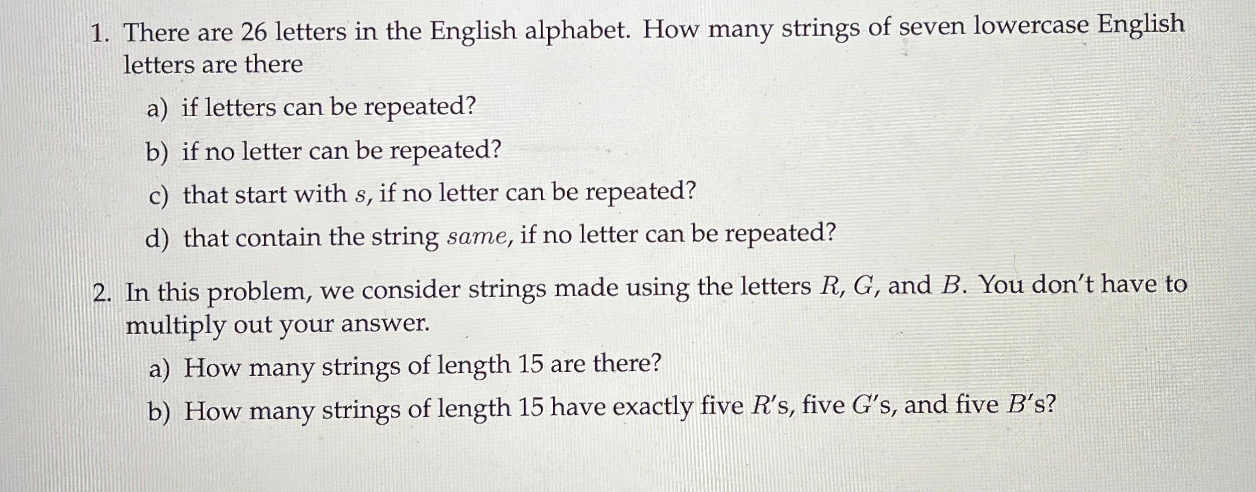 Solved 1 There Are 26 Letters In The English Alphabet How Chegg