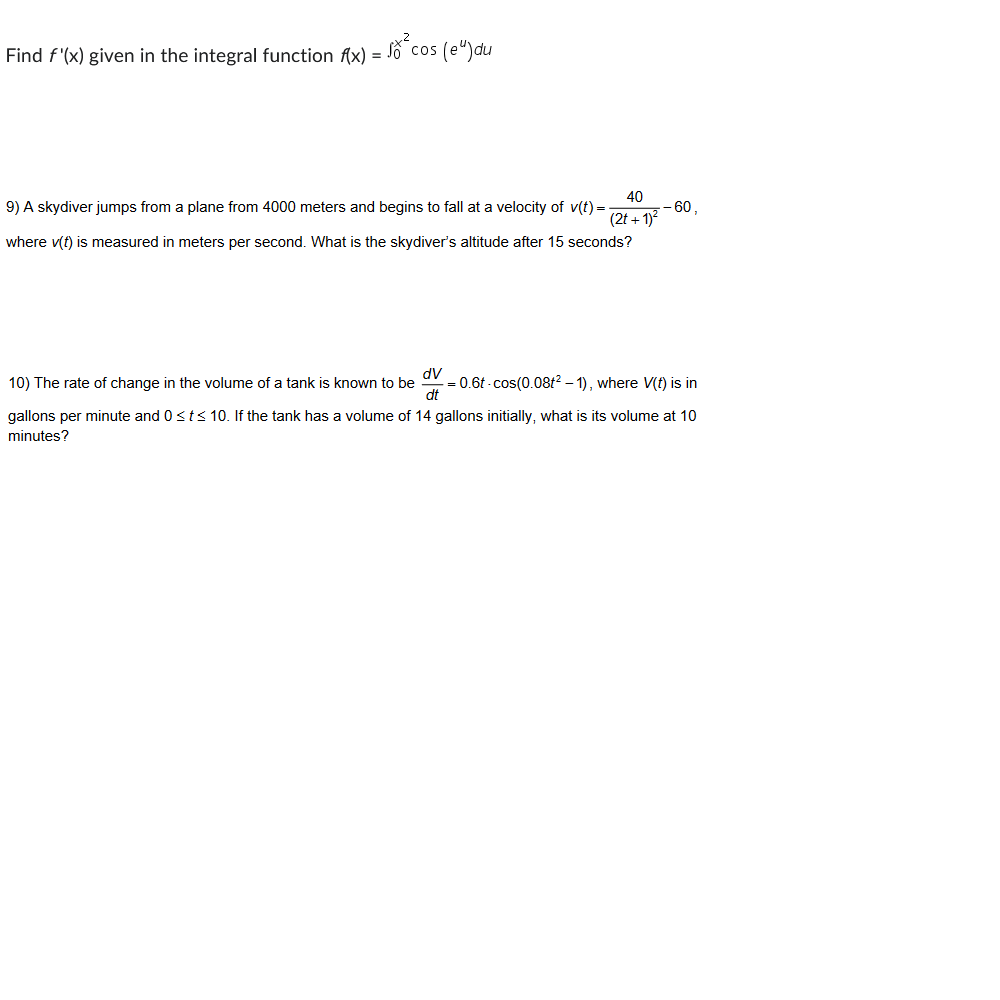 Solved Find f′(x) given in the integral function | Chegg.com