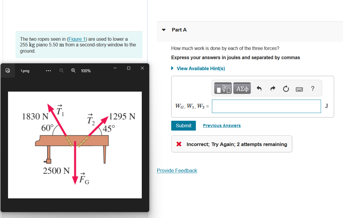 Solved The two ropes seen in are used to lower a 255 kg | Chegg.com