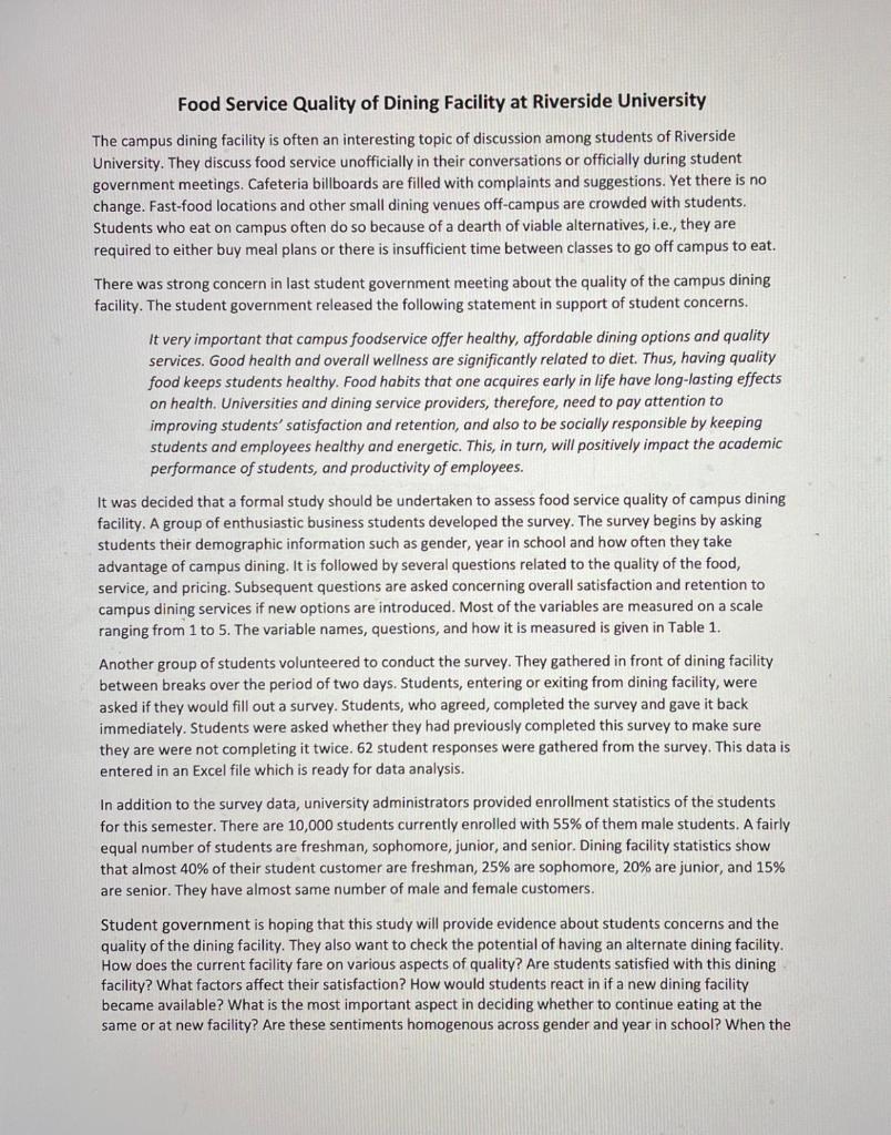 Read the case titled “Food Service Quality of Dining | Chegg.com