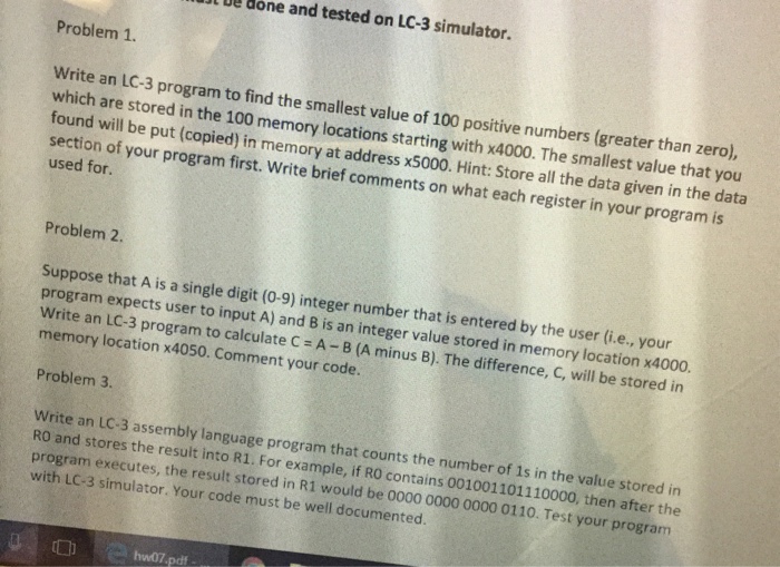 Solved L De done and tested on LC-3 simulator. Problem 1 ite | Chegg.com