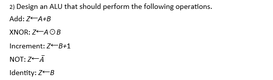 Solved Design an ALU that should perform the following | Chegg.com