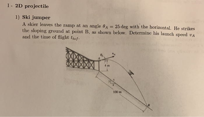 Solved I - 2D projectile 1) Ski jumper A skier leaves the | Chegg.com