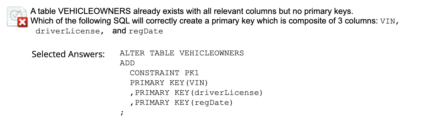 Solved A table VEHICLEOWNERS already exists with all | Chegg.com Solved A table VEHICLEOWNERS already exists with all | Chegg.com
