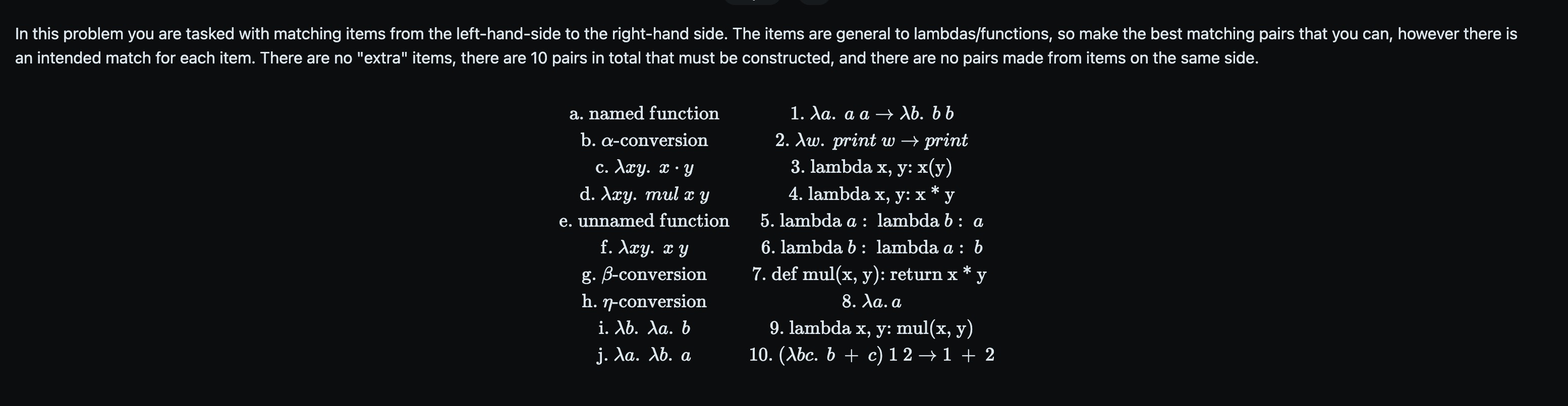 Solved In ﻿this problem you are tasked with matching items | Chegg.com