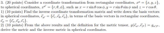 Solved 3. (20 points) Consider a coordinate transformation | Chegg.com
