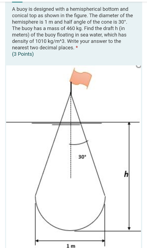 Solved A buoy is designed with a hemispherical bottom and | Chegg.com