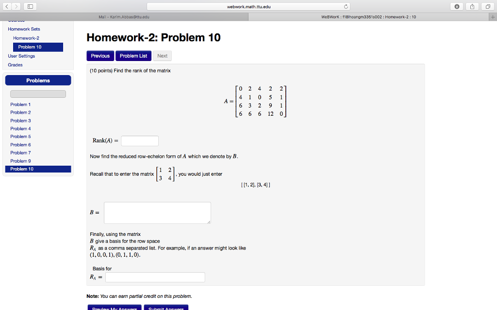 Solved webwork.math.ttu.edu Mail WeBWorK 118Ihoangm3351s002 | Chegg.com