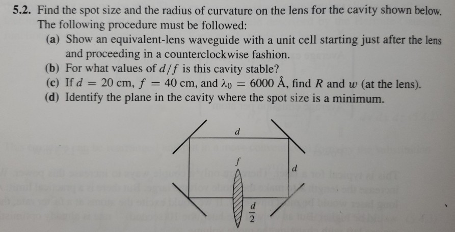 5.2. Find the spot size and the radius of curvature | Chegg.com