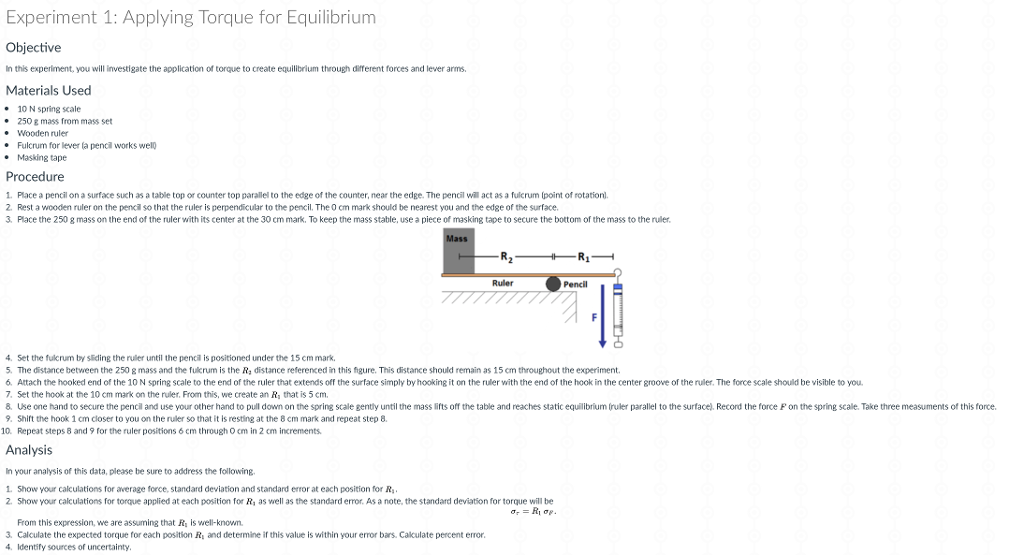 Experiment 1: Applying Torque for Equilibrium | Chegg.com