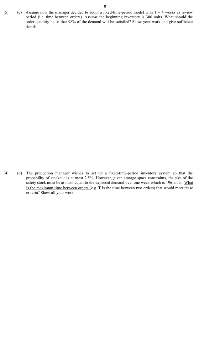 - 7 - Inventory Management: Probabilistic Demand [17] | Chegg.com