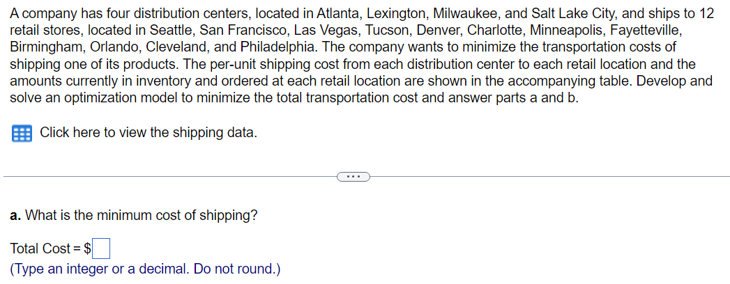 Solved A company has four distribution centers, located in | Chegg.com