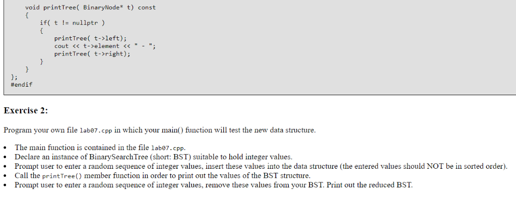 Exercise 1: Implement the BinarySearchTree ADT in a | Chegg.com