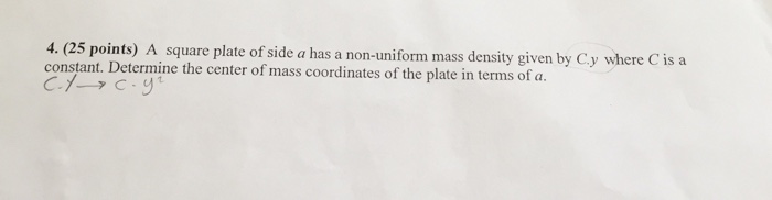 Solved A square plate of side a has a non-uniform mass | Chegg.com