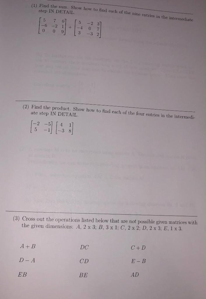 Solved (1) Find the sum. Show how to find each of the nine | Chegg.com