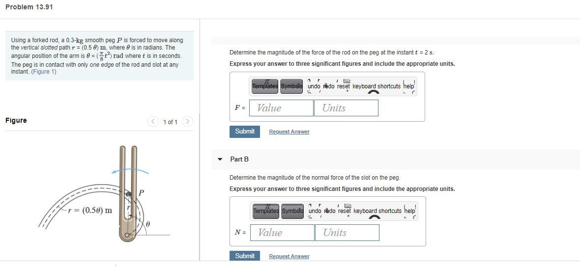 Solved Problem 13.91 Using a forked rod, a 0.3-kg smooth peg | Chegg.com