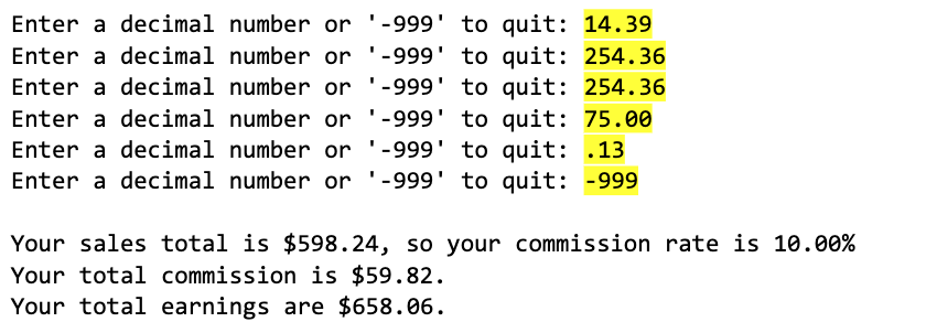 Solved C# problem: a salesperson enters the dollar amount of | Chegg.com