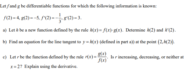 Solved Let f and g be differentiable functions for which the | Chegg.com