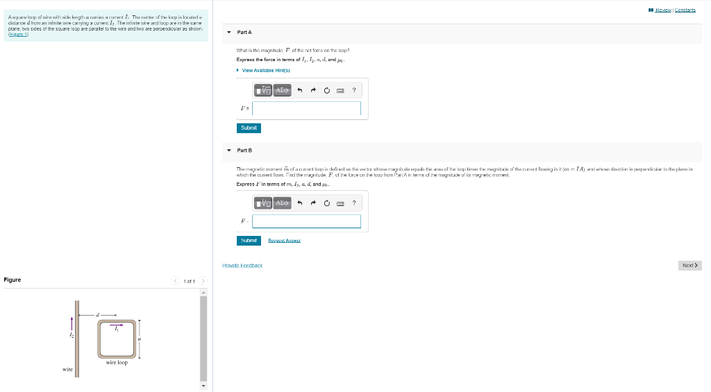 Solved A square loop of wire with side length a carries a | Chegg.com