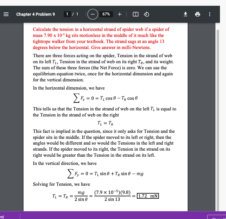 [Solved]: Calculate the tension in a horizontal strand of
