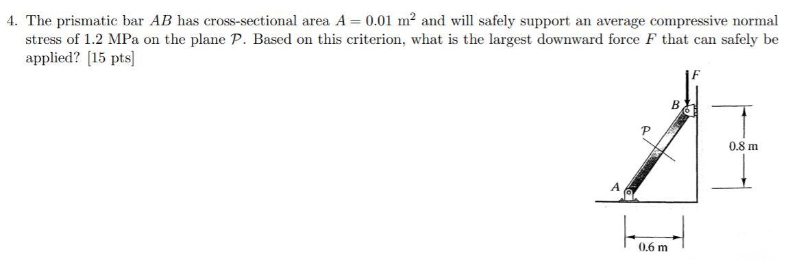 Solved 4. The prismatic bar AB has cross-sectional area A= | Chegg.com