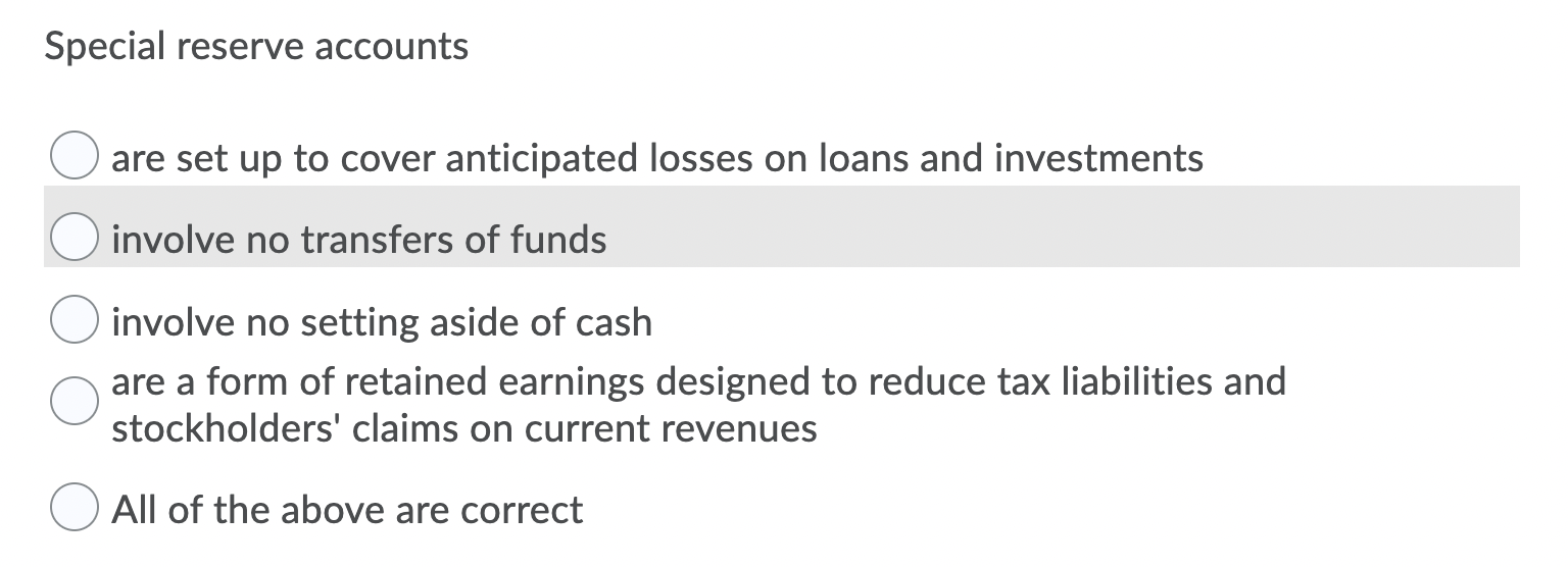Solved Special reserve accounts are set up to cover | Chegg.com