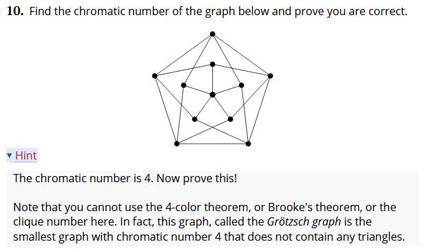 10. Find the chromatic number of the graph below and | Chegg.com