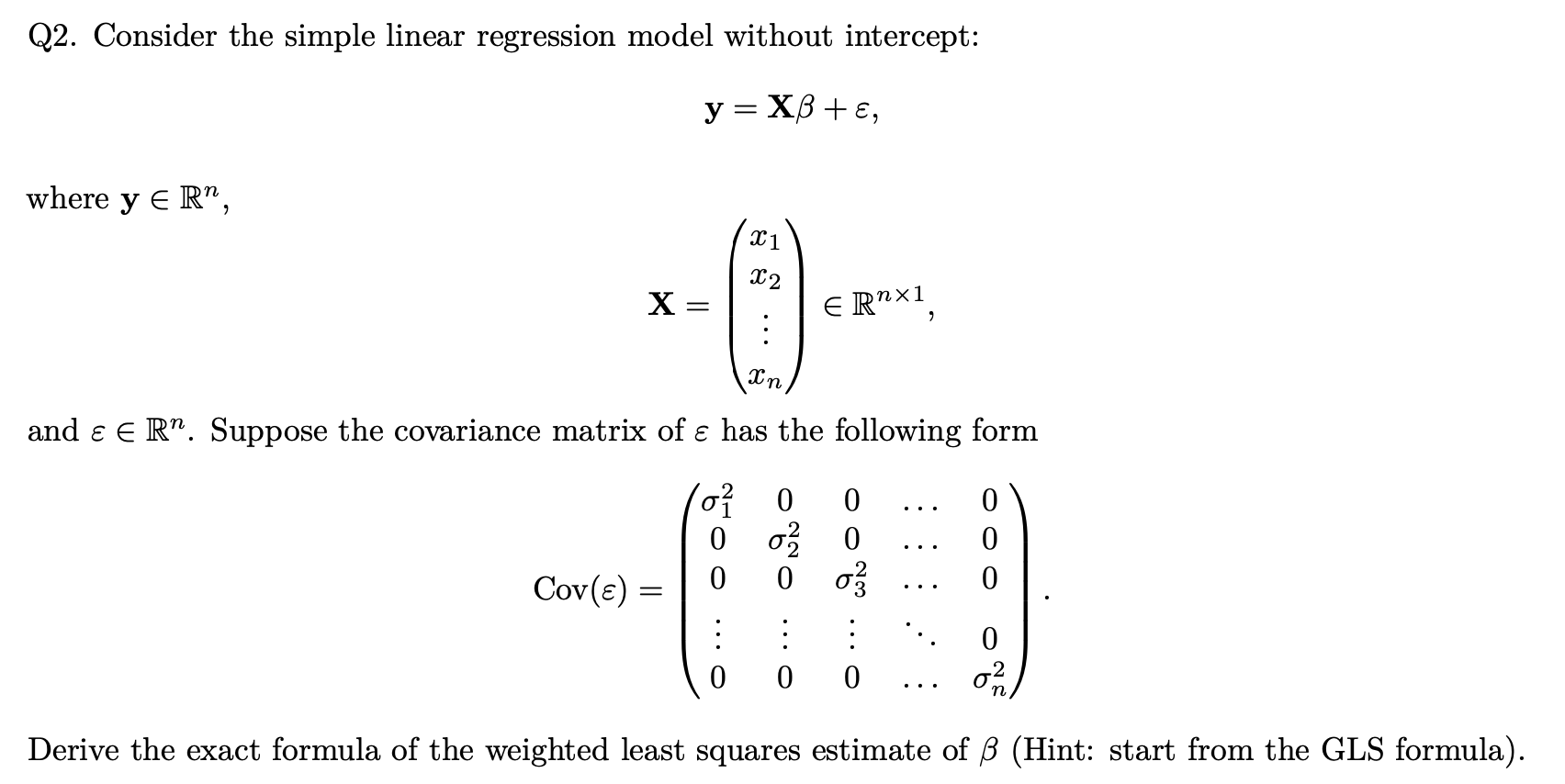 Solved Q2. Consider the simple linear regression model | Chegg.com