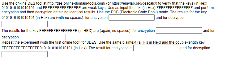 Solved Use the on-line DES tool at | Chegg.com