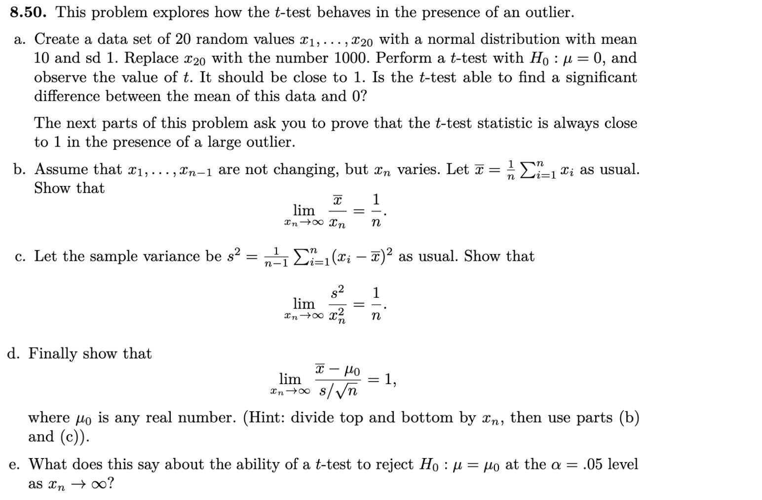 Solved 8.50. This problem explores how the t-test behaves in | Chegg.com