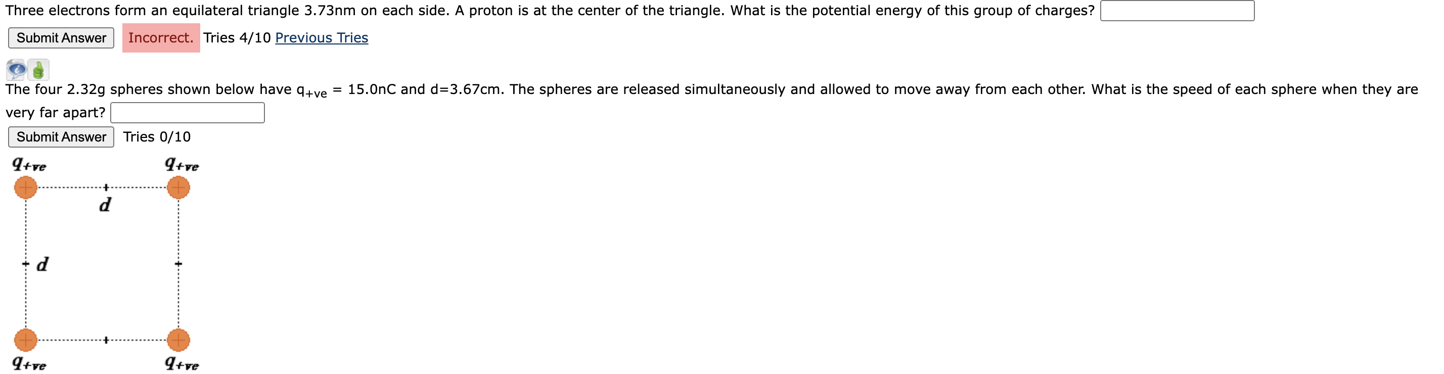 Solved Three electrons form an equilateral triangle 3.73nm | Chegg.com