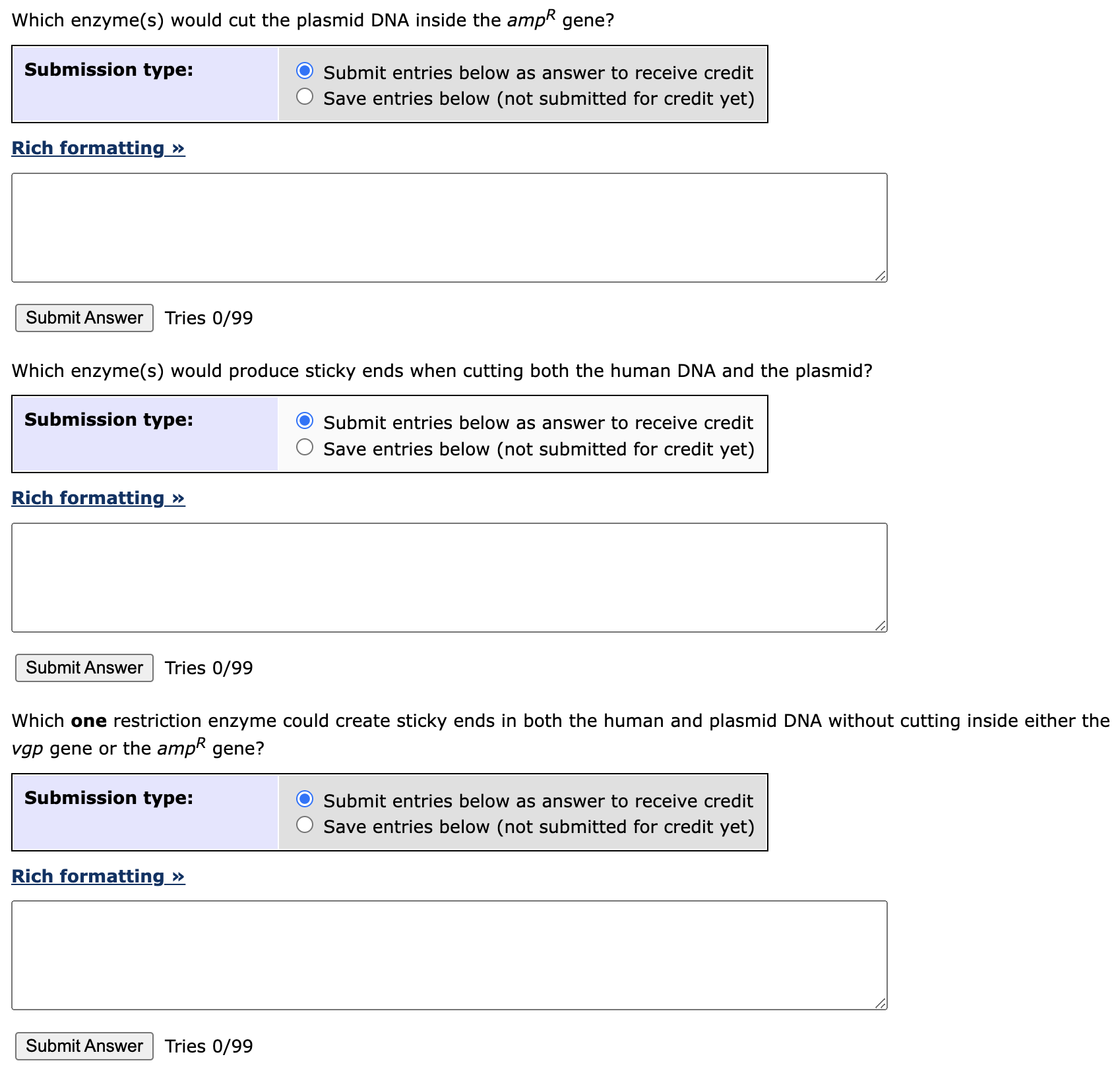 Solved Part D - Inserting the vgp gene into a cloning vector | Chegg.com