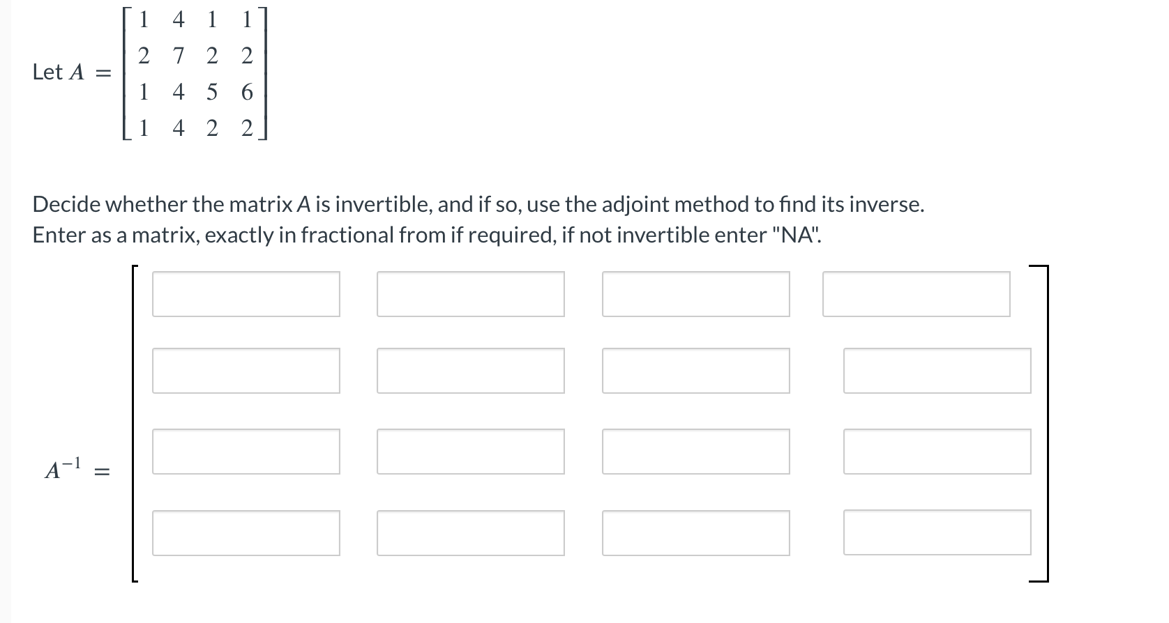 Solved Let A=⎣⎡1211474412521262⎦⎤ Decide whether the matrix | Chegg.com