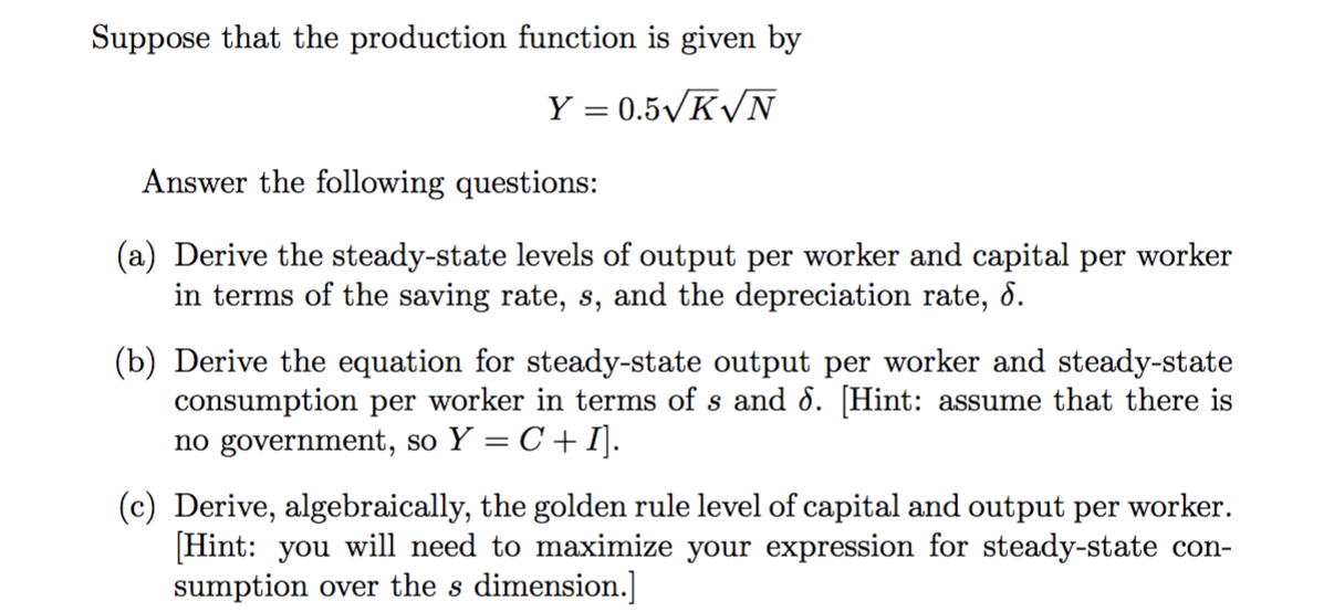 Solved Suppose that the production function is given by Y = | Chegg.com