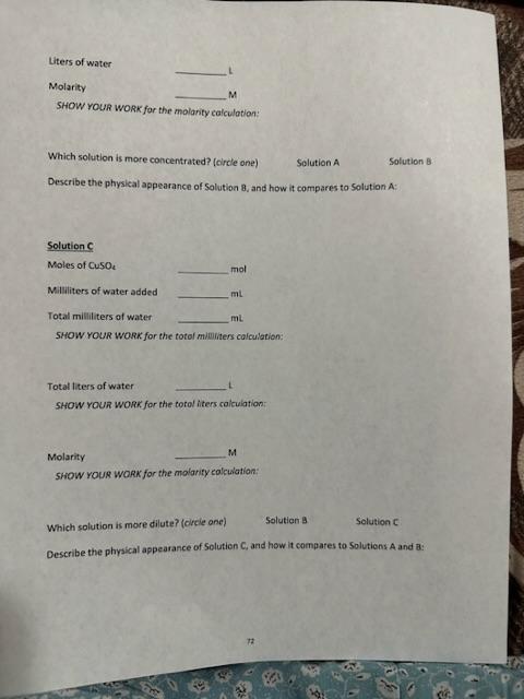 LAB 11: SOLUTIONS Solution A Mass of CuSO4 Moles of | Chegg.com
