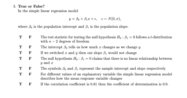 Solved 3. True or False? In the simple linear regression m | Chegg.com