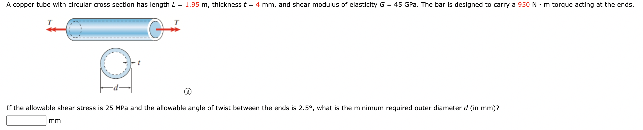 Solved A copper tube with circular cross section has length | Chegg.com
