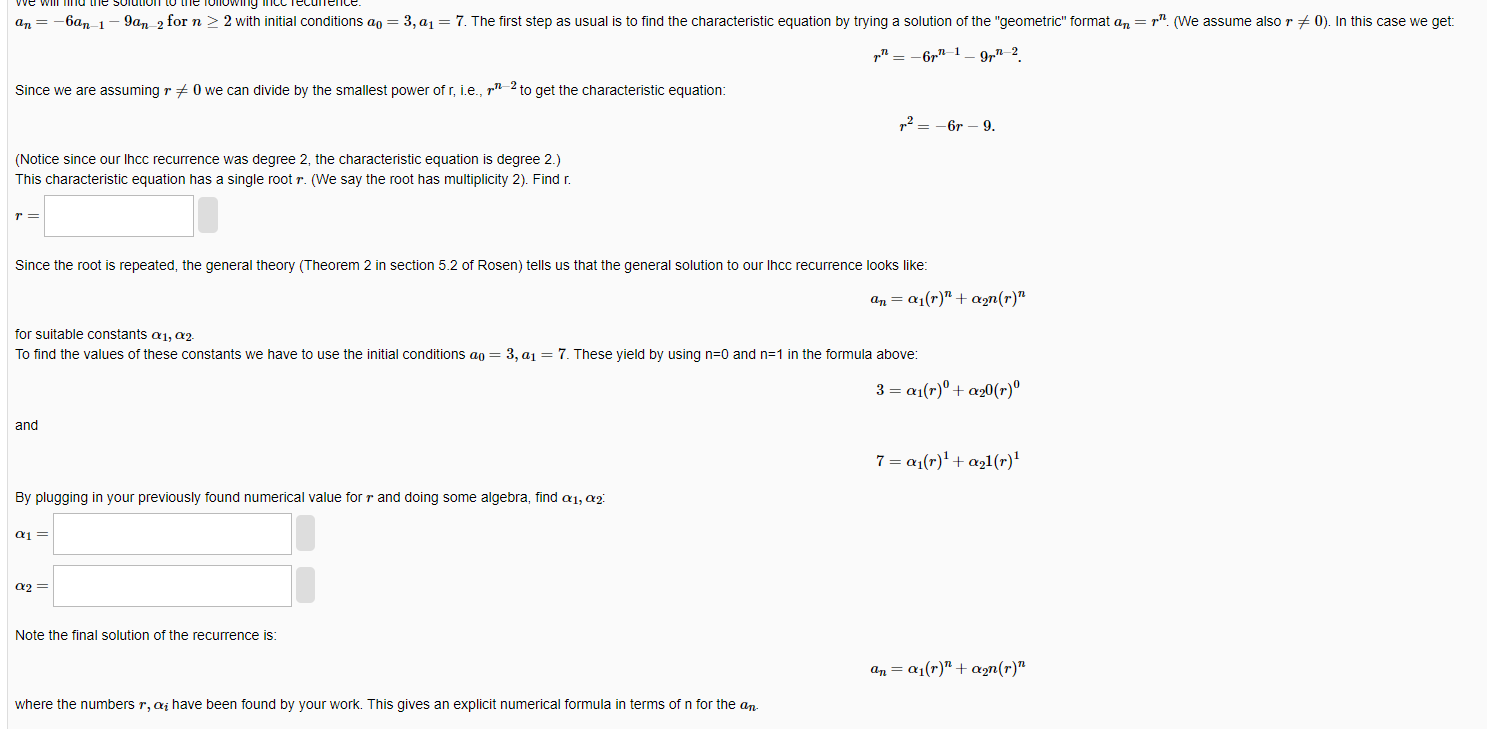 Solved an=−6an−1−9an−2 for n≥2 with initial conditions | Chegg.com