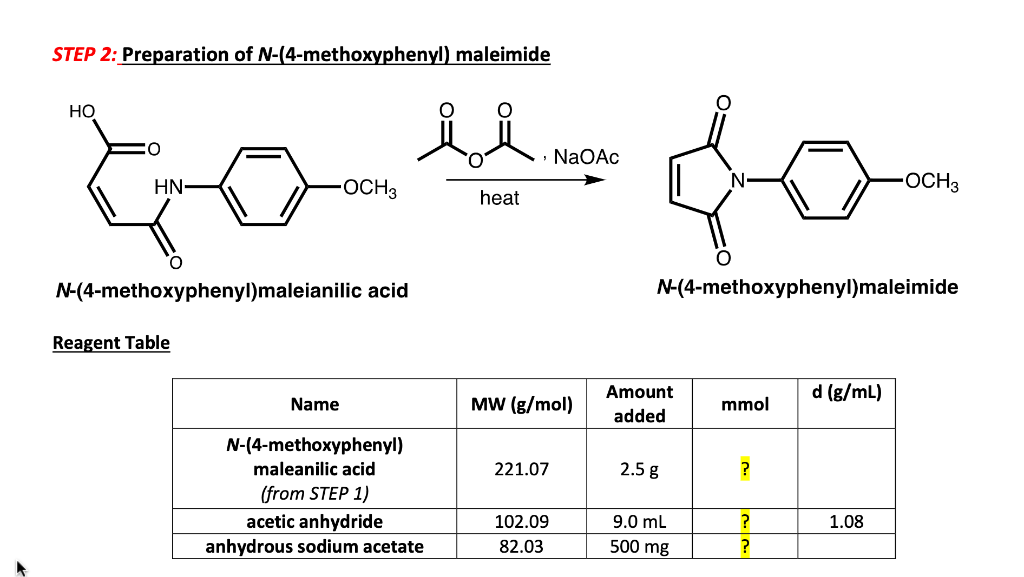 Solved STEP 2: Preparation of N-(4-methoxyphenyl) maleimide | Chegg.com