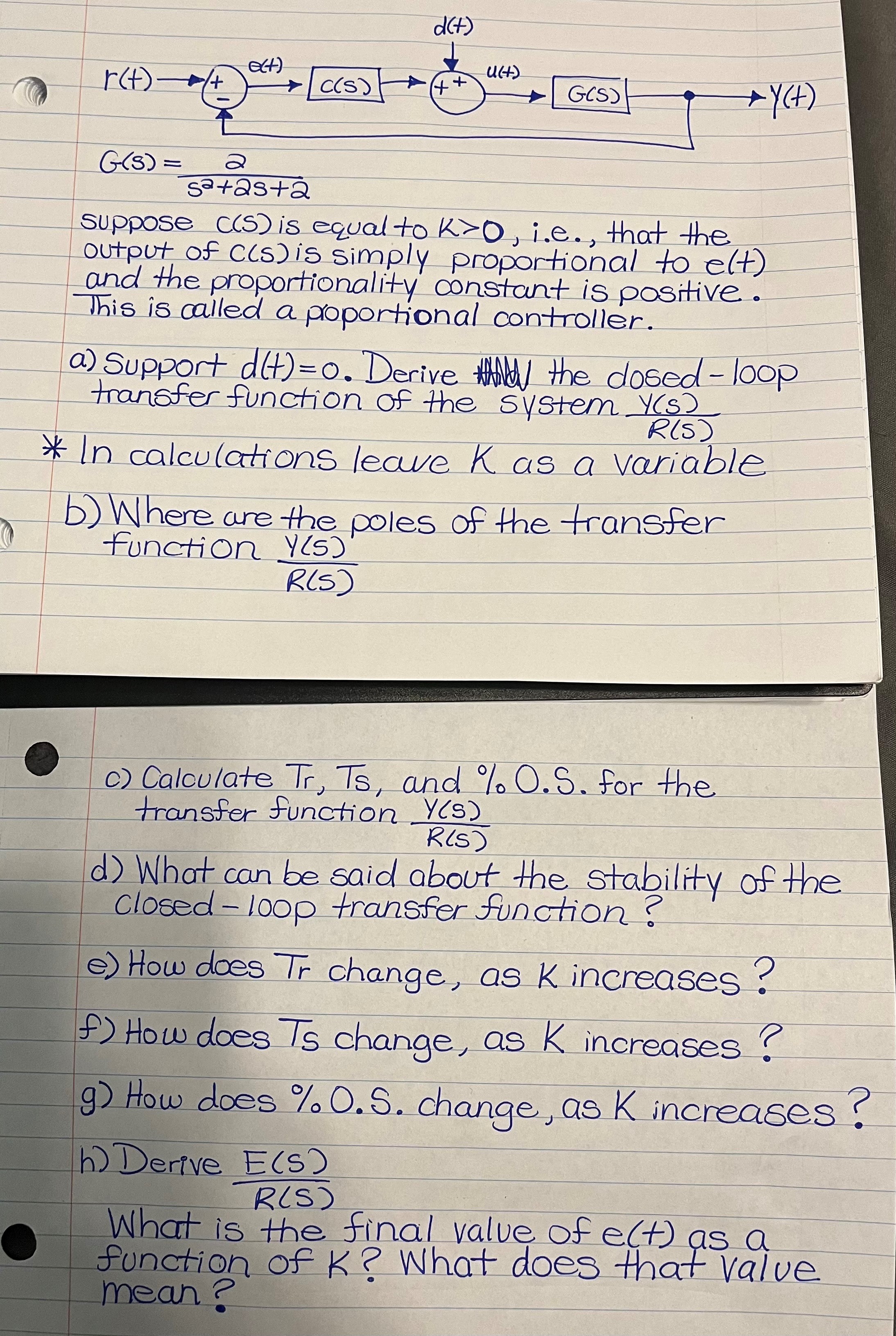 Solved c) ﻿Calculate Tr,Ts, ﻿and % ﻿O.S. ﻿for thetransfer | Chegg.com