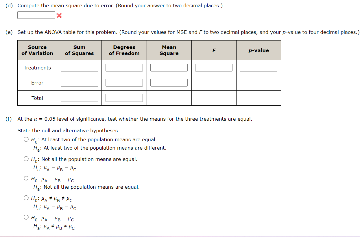 Solved The following data are from a completely randomized | Chegg.com