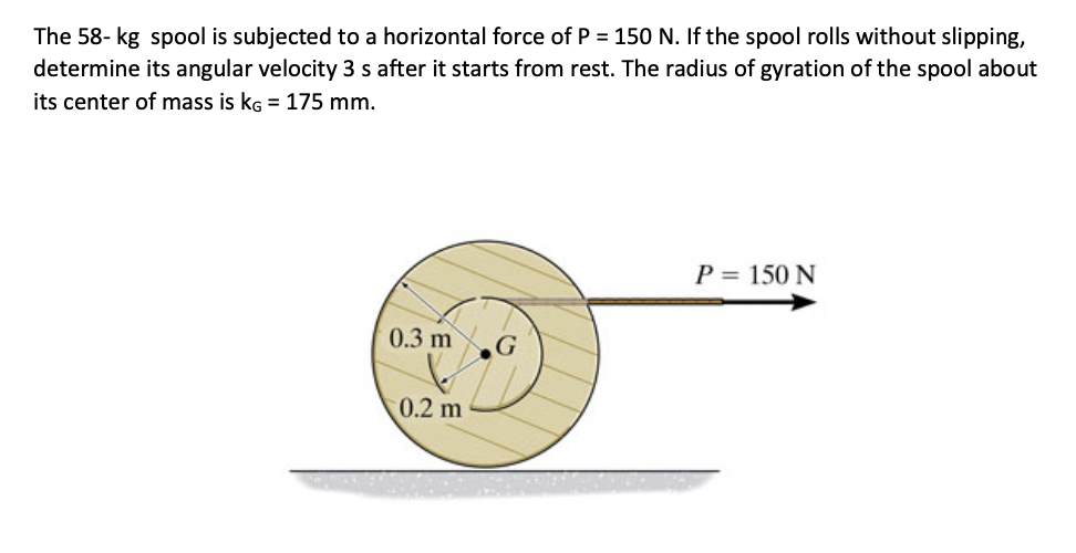 Solved The 58−kg spool is subjected to a horizontal force of | Chegg.com