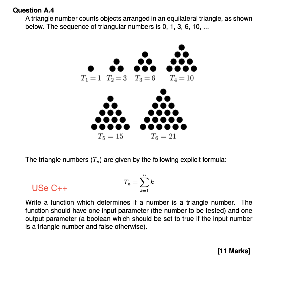 Solved Question A.4 A triangle number counts objects | Chegg.com
