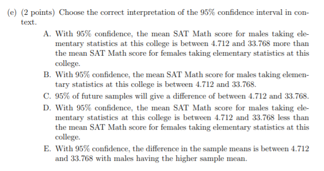 Solved (e) (2 points) Choose the correct interpretation of | Chegg.com