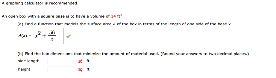 Solved A graphing calculator is recommended. An open box | Chegg.com