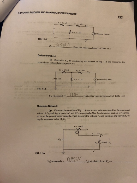 Solved 125 THEVENIN'S THEOREM AND MAXIMUM POWER TRANSFER | Chegg.com