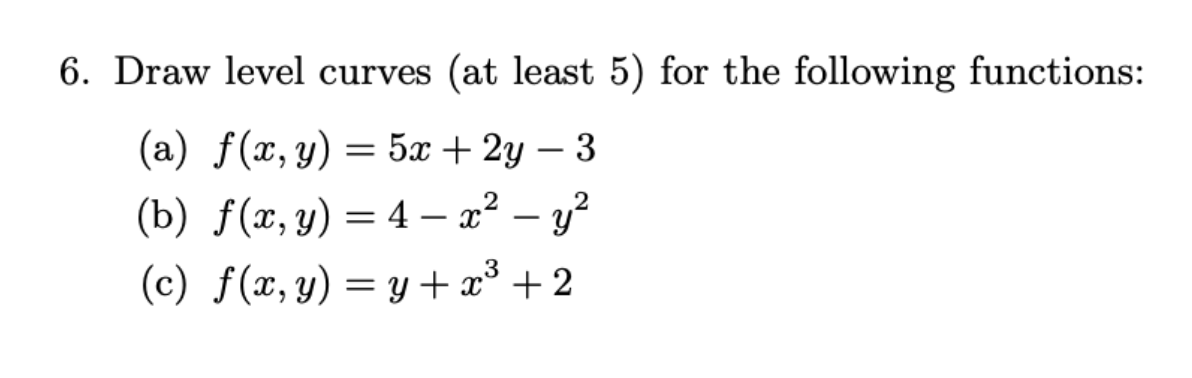 Solved 6. Draw level curves (at least 5) for the following | Chegg.com