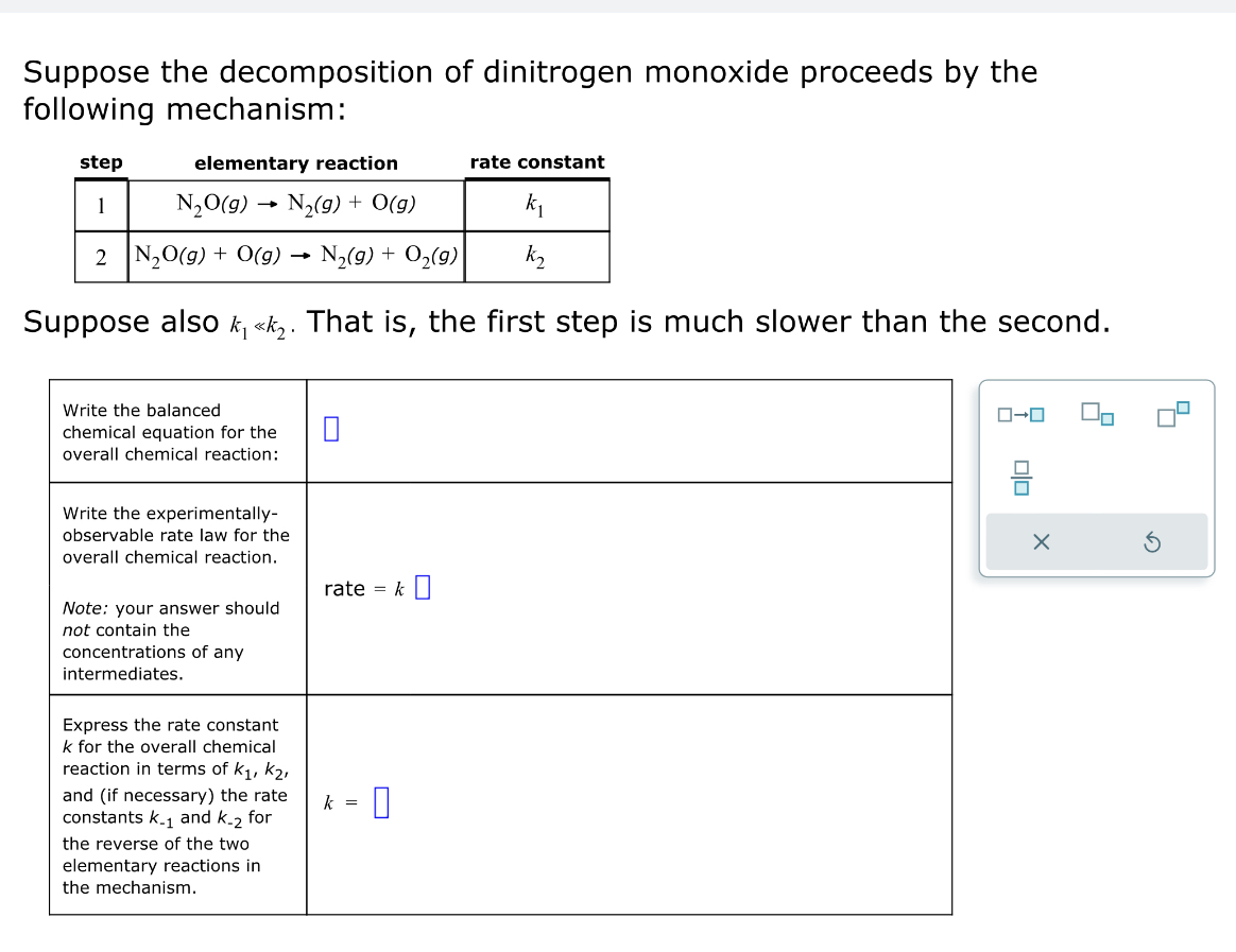 Solved Suppose the decomposition of dinitrogen monoxide | Chegg.com