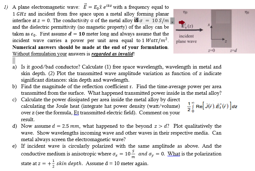Solved 1) A plane electromagnetic wave: E=E0x^eikz with a | Chegg.com